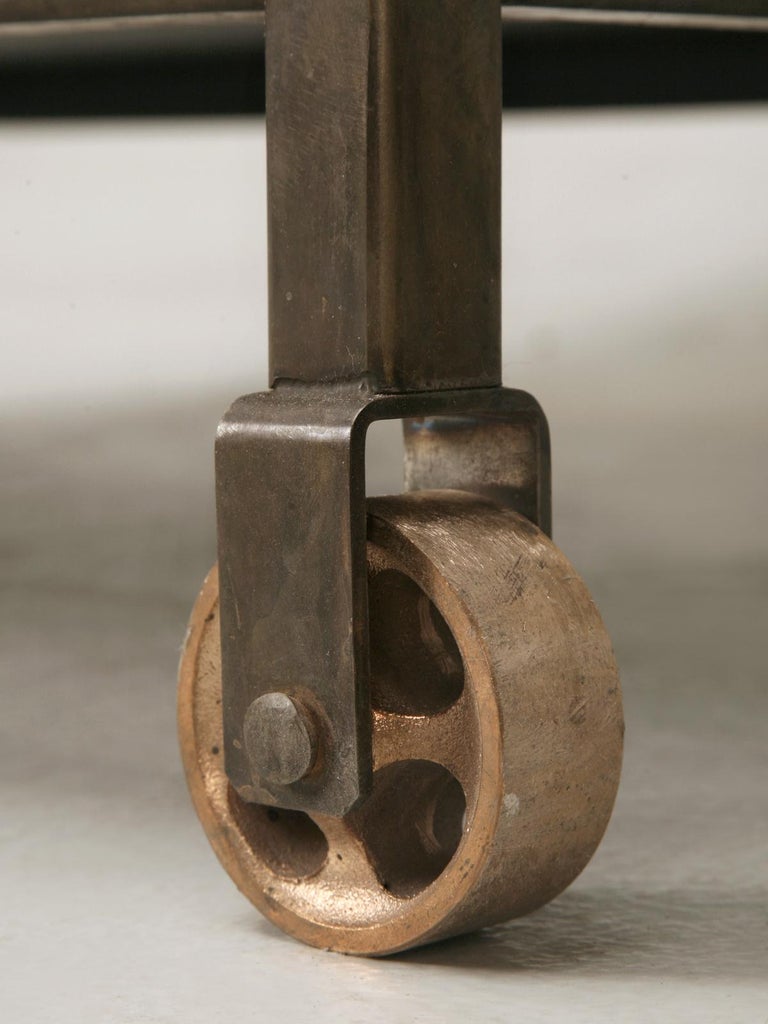 Custom Hand-Made Steel Commode Marble Top, Casters with Aged Patina ...