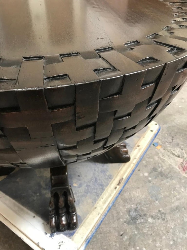 Custom Hand Carved Basketweave Table For Sale at 1stDibs