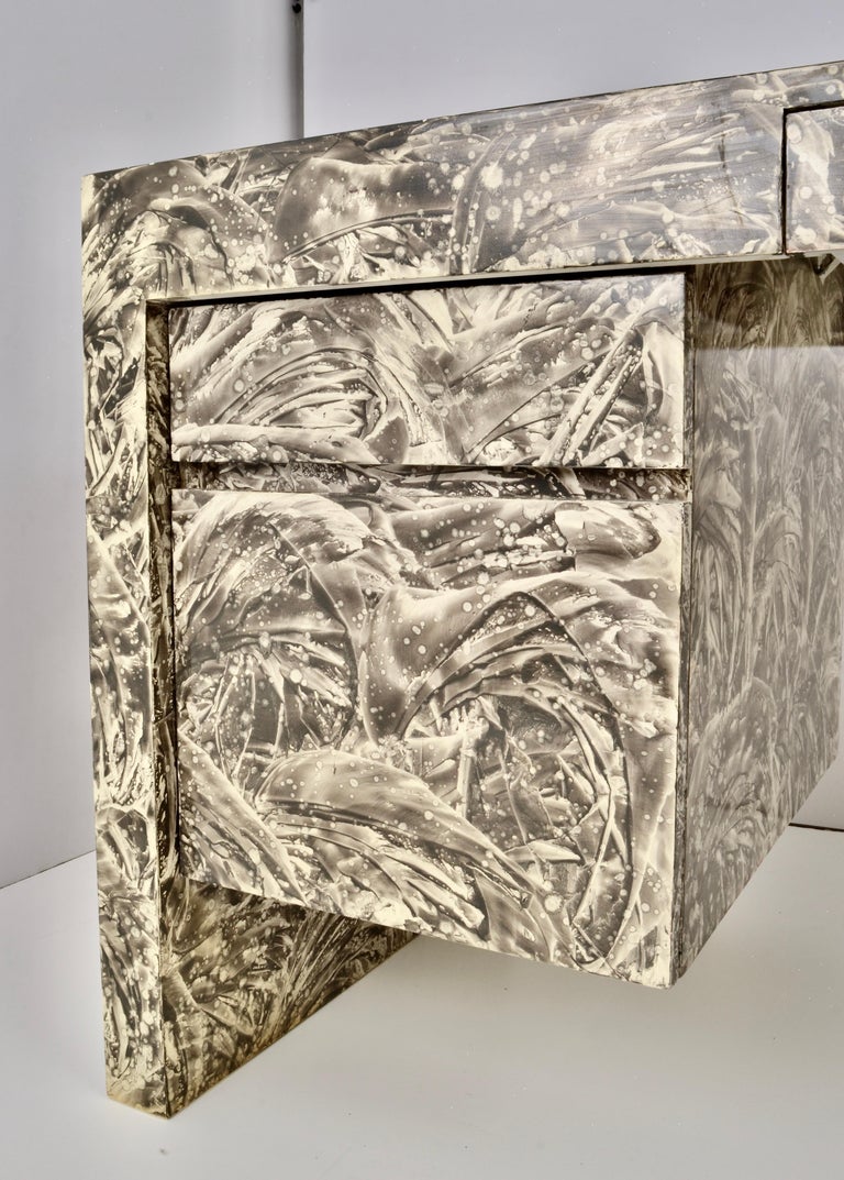 Custom Hand Lacquered Desk Circa 1980s, Oil Spot Finish at 1stDibs