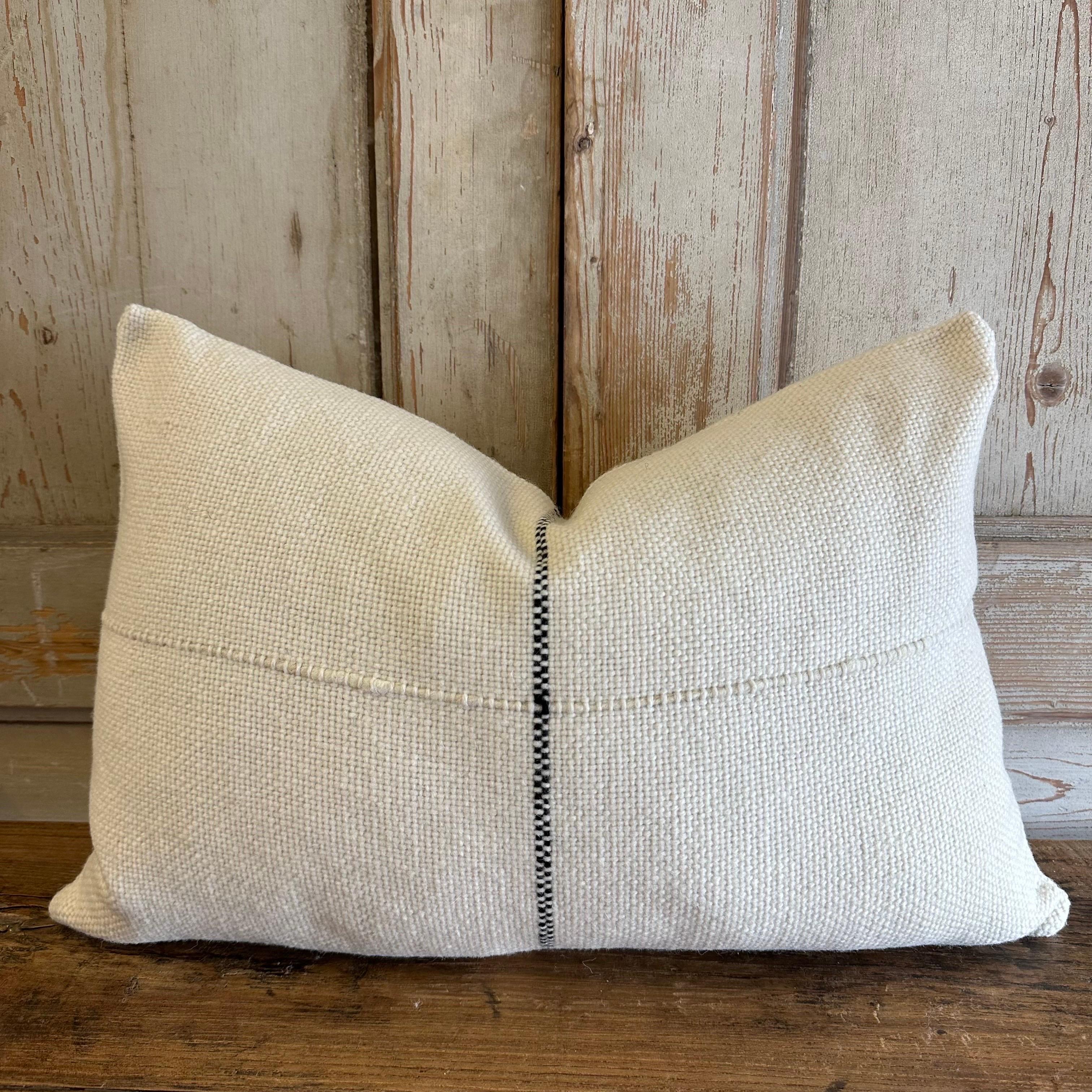 Custom Handmade Wool Pillow with a Black Stripe Includes Down Feather ...