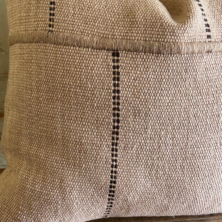 Custom Hand Made Wool Pillow with Stripes Includes Down Feather Insert ...