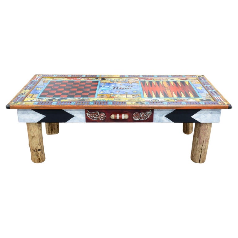 Custom Hand Painted Art Game Table Red Wings and Blackhawks Hockey by ...