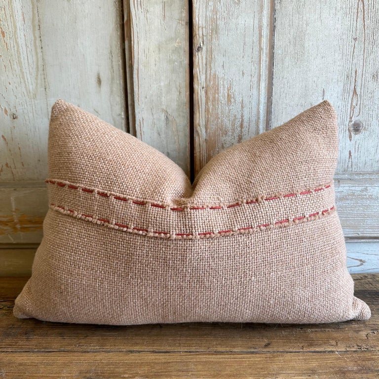 Custom Hand Stitched Wool Patchwork Pillow in Blush Wool For Sale at ...