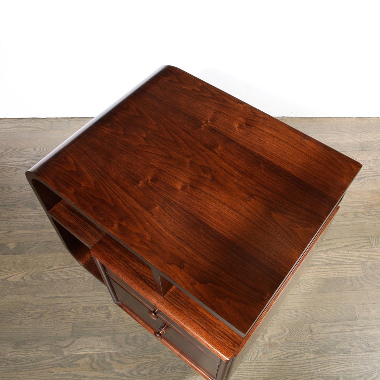 Custom High Style Art Deco Style Bookmatched Walnut Nightstands w Brass ...