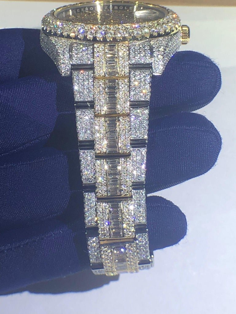 Custom Iced Out Emerald Cut Diamonds Rolex Datejust Wrist Watch For ...