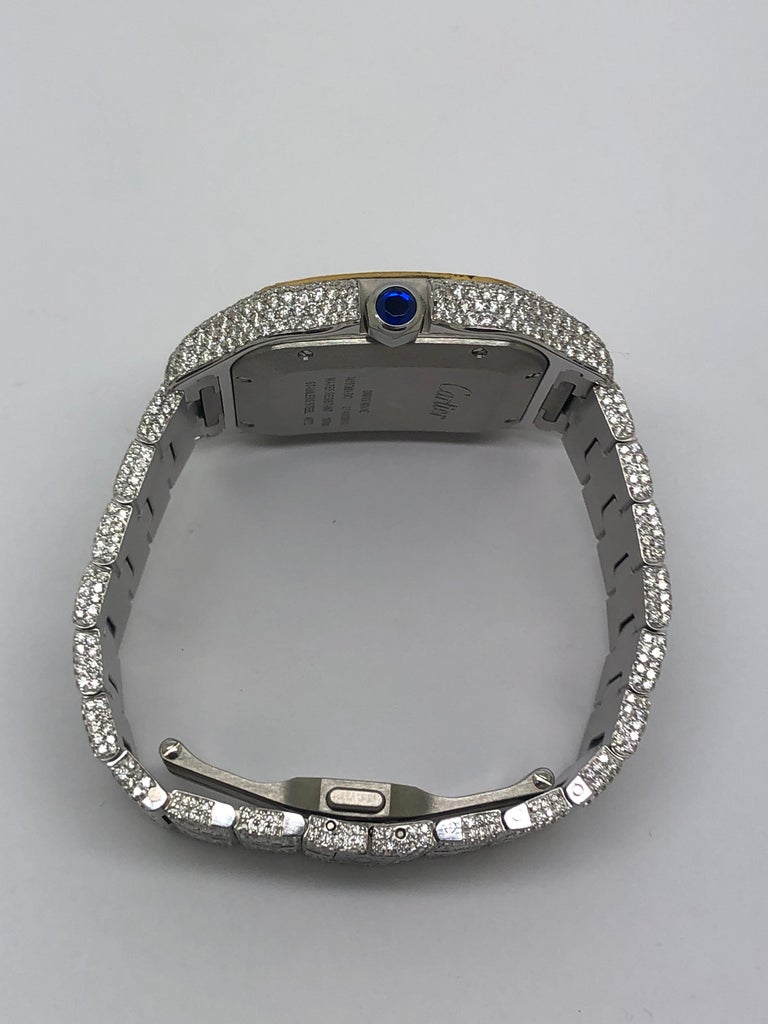 Custom Iced Out VS1 Emerald Cut Diamonds Cartier Santos Wrist Watch For ...