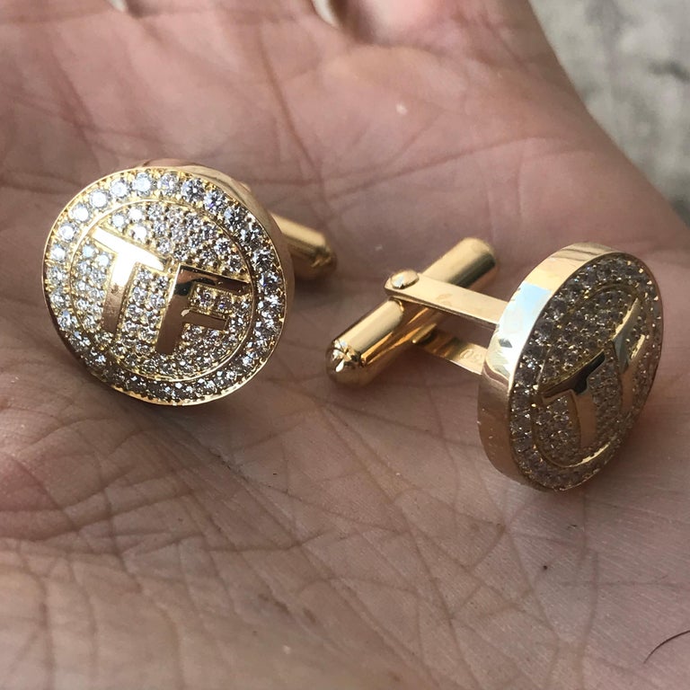 Custom Initial Diamond Cufflinks, 1.40 Carat TW Approximate 18 Karat ...