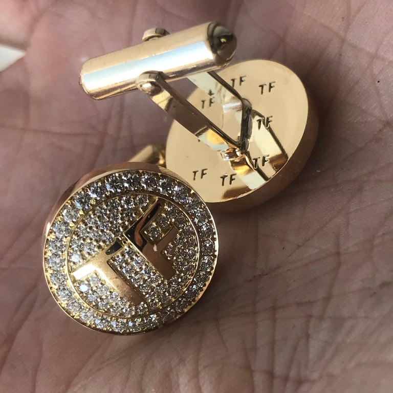 Custom Initial Diamond Cufflinks, 1.40 Carat TW Approximate 18 Karat ...