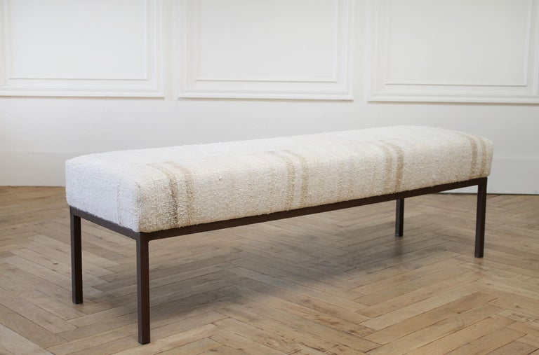 Custom Iron and Vintage Rug Upholstered Bench at 1stDibs | rug bench ...