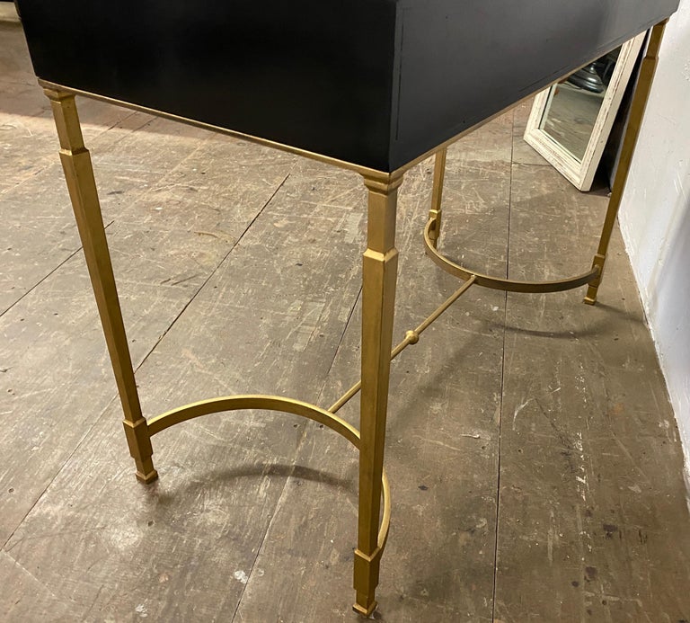 Custom Lacquered Desk with Gold Toned Metal Base For Sale at 1stDibs