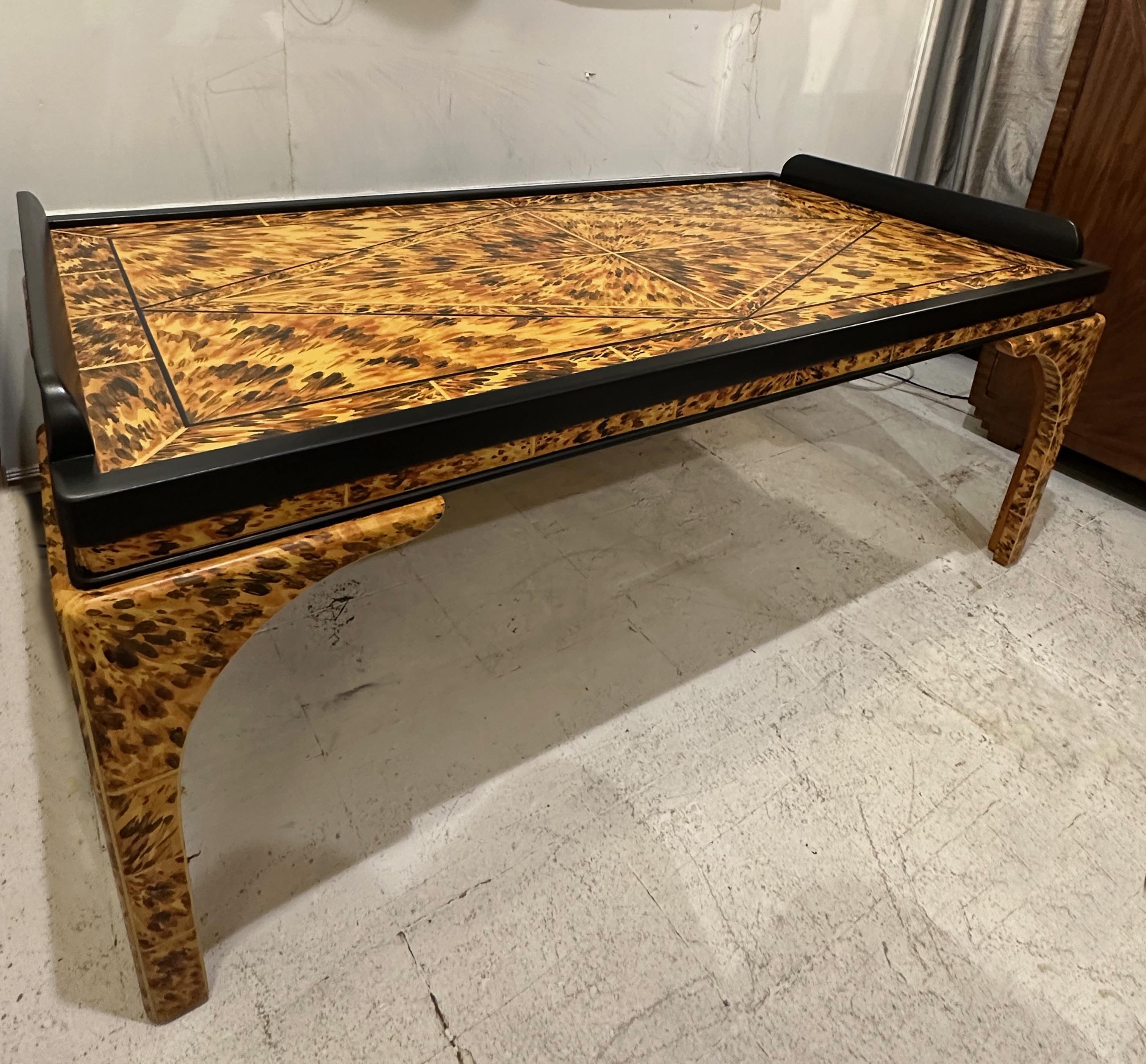 Custom Lacquered Faux-Tortoise Coffee Table For Sale at 1stDibs