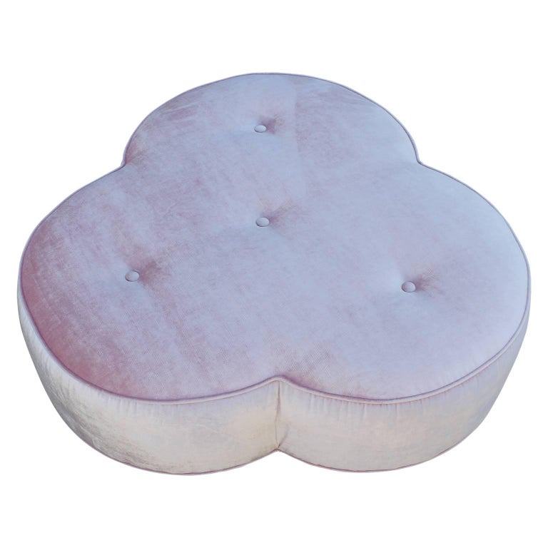 Custom Light Pink Velvet Trefoil Ottoman with Brass Legs at 1stDibs
