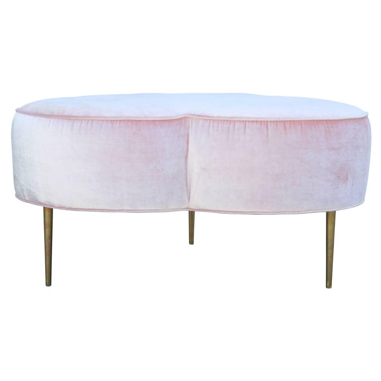 Custom Light Pink Velvet Trefoil Ottoman with Brass Legs at 1stDibs