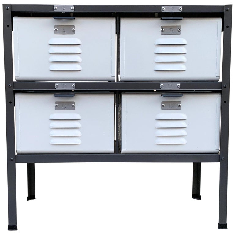 Custom Made 2 x 2 Locker Basket Unit in Gloss White and Natural Steel ...