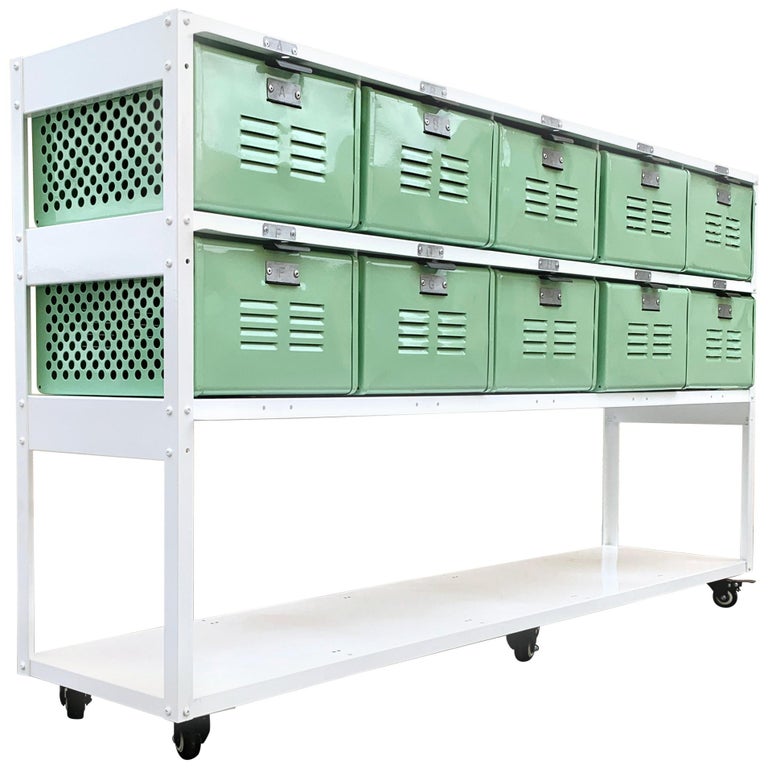 Custom Made 5 x 2 Locker Basket Unit with Shelf and Casters For Sale at ...