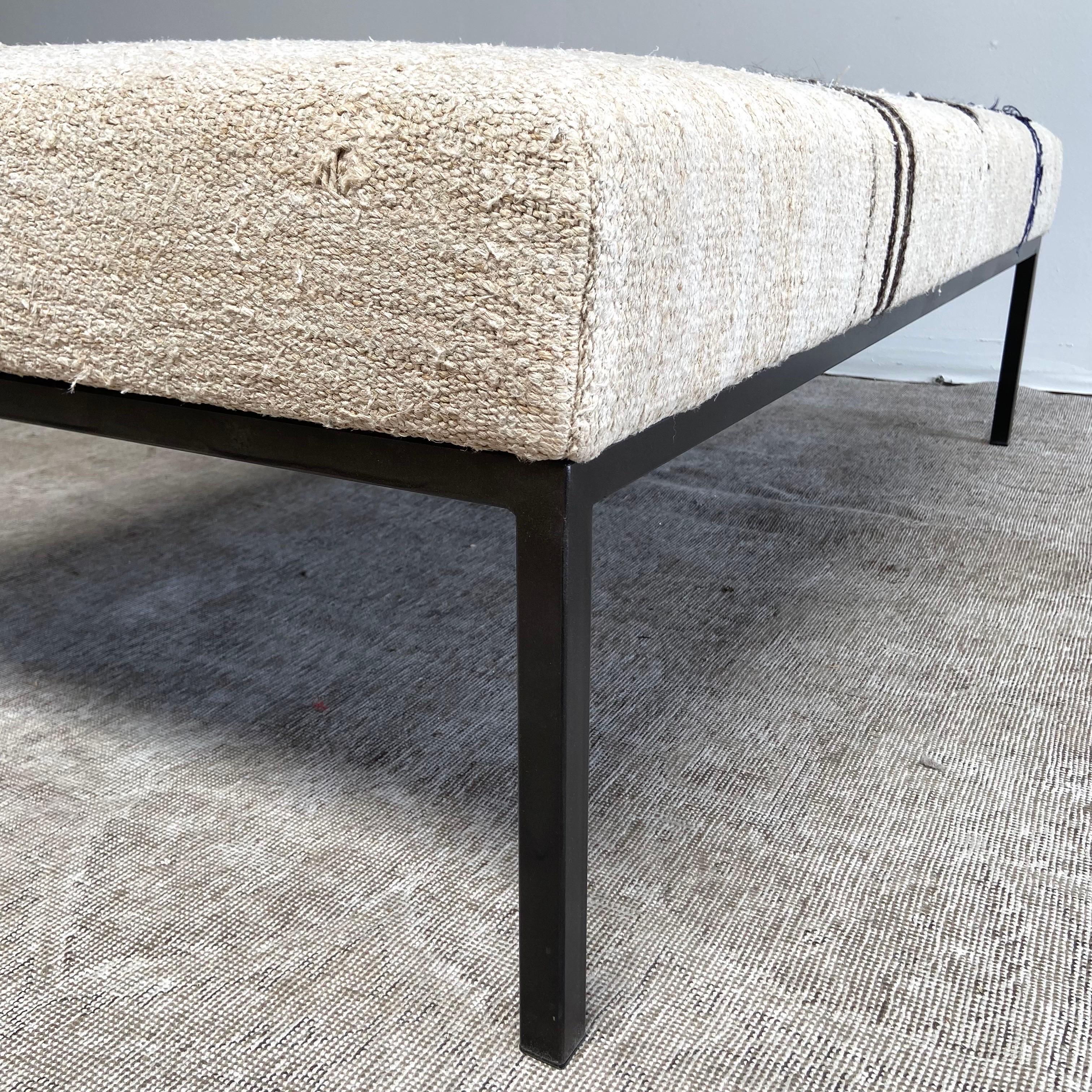 Custom Made Antique Turkish Rug Ottoman with Metal Base at 1stDibs