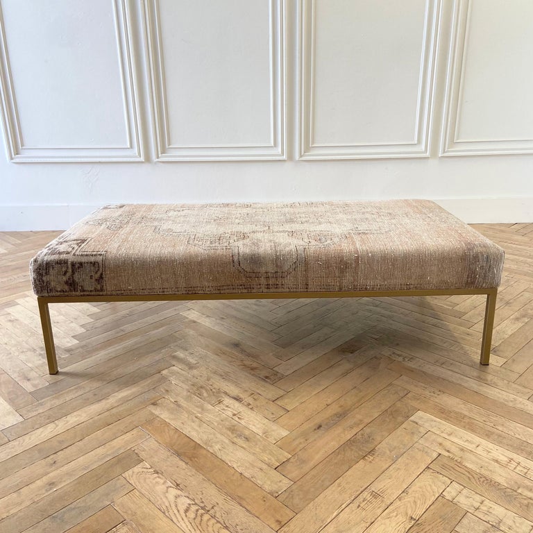 Custom Made Antique Turkish Wool Rug Ottoman with Antique Brass Finish ...