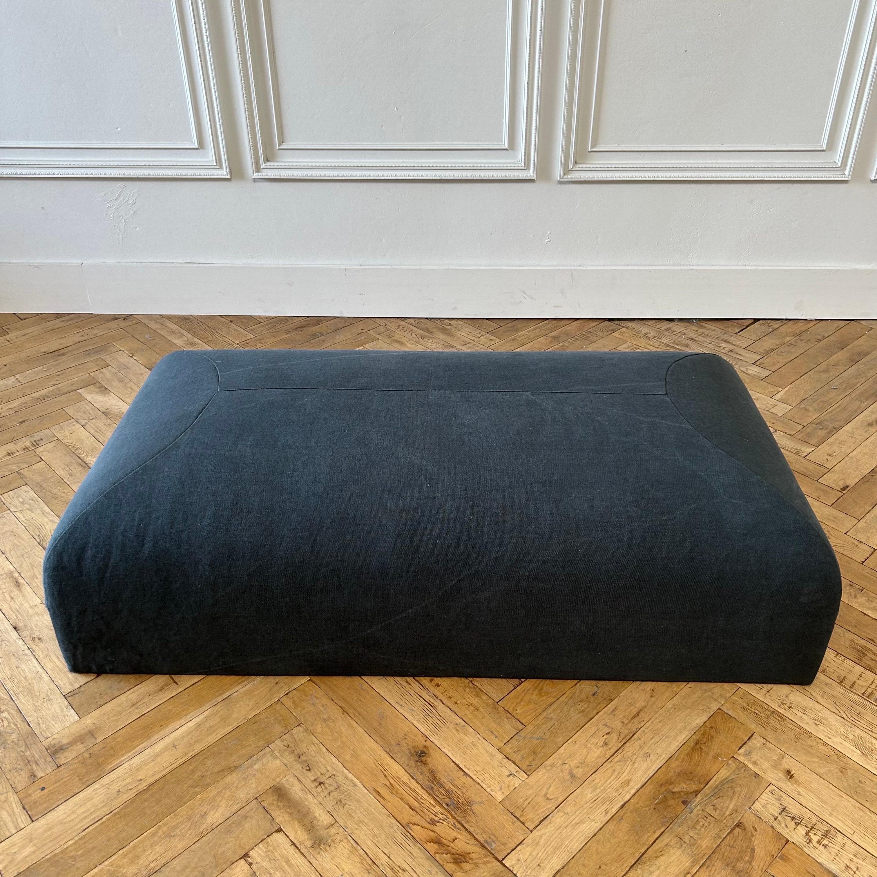 Custom Made Bean Shape Ottoman in Stone Washed Ink Colored Linen For ...