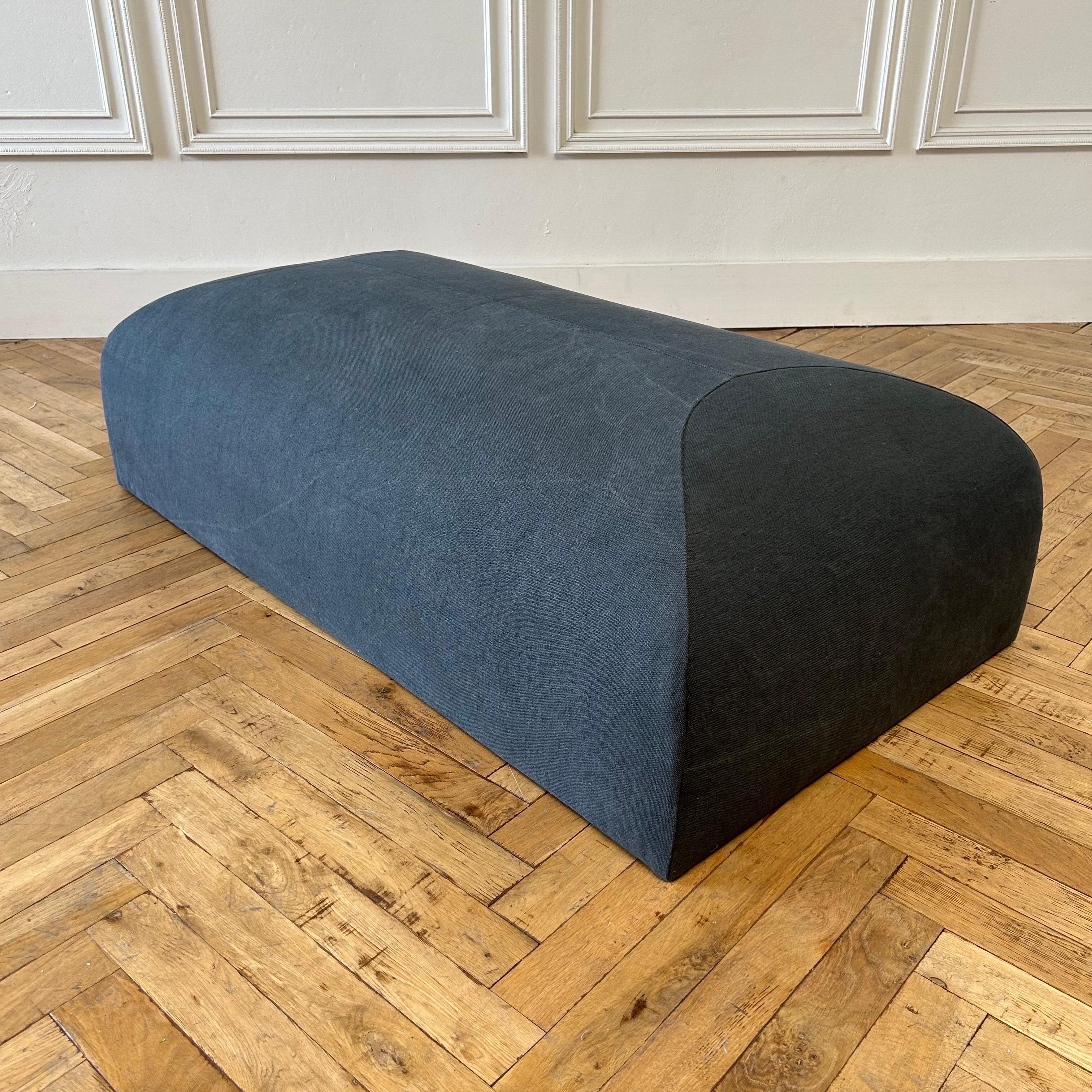 Custom Made Bean Shape Ottoman in Stone Washed Ink Colored Linen For ...