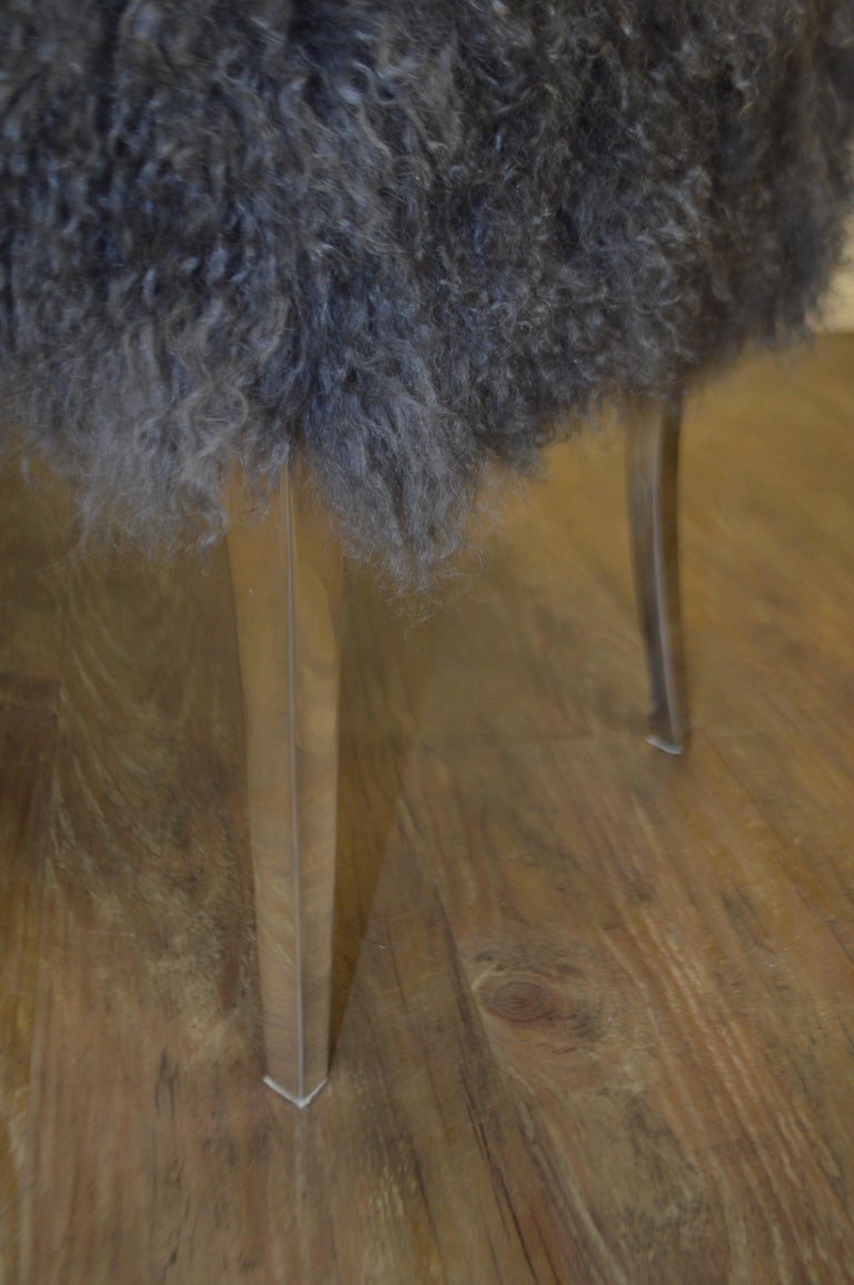 Custom Made Bench Upholstered with a Charcoal Curly Lamb's Wool Skin at ...