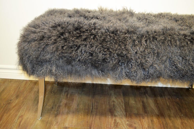 Custom Made Bench Upholstered with a Charcoal Curly Lamb's Wool Skin at ...