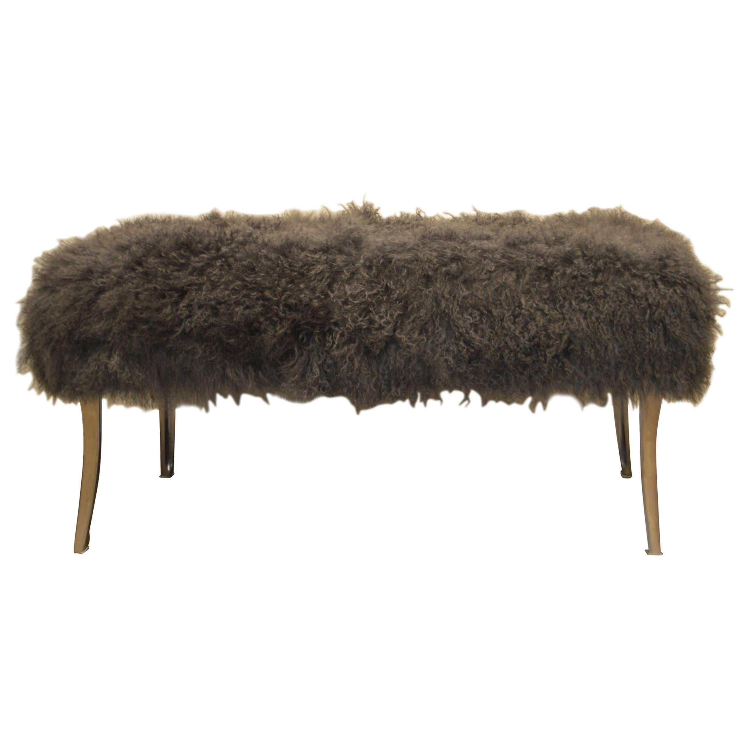 Custom Made Bench Upholstered with a Charcoal Curly Lamb's Wool Skin at ...