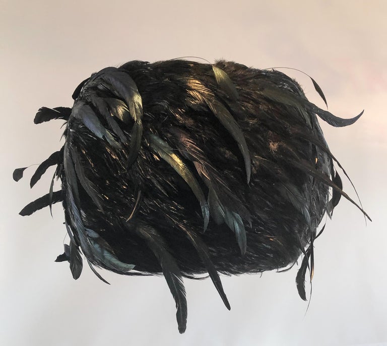 Custom Made Black Coque Feathered Lampshade For Sale at 1stDibs