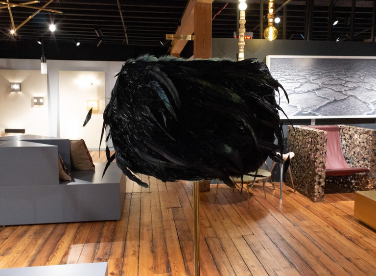 Custom Made Black Coque Feathered Lampshade For Sale at 1stDibs