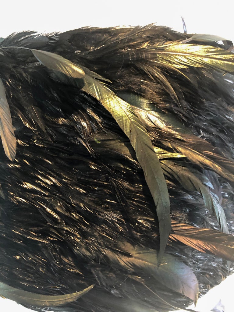 Custom Made Black Coque Feathered Lampshade For Sale at 1stDibs