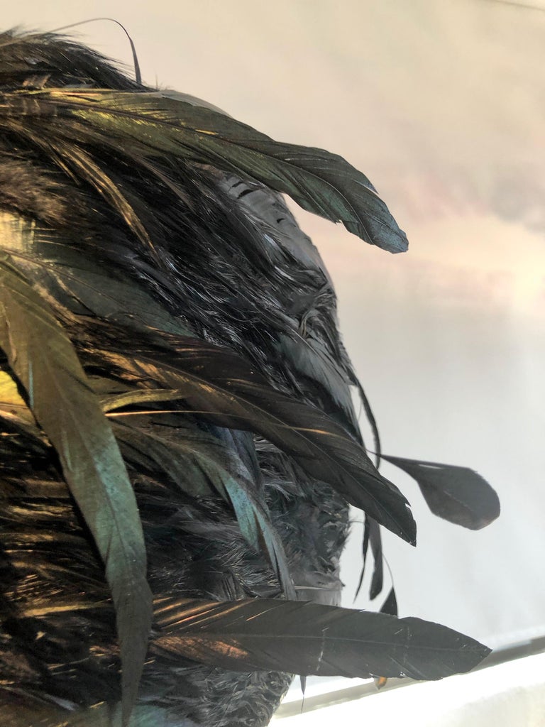 Custom Made Black Coque Feathered Lampshade For Sale at 1stDibs