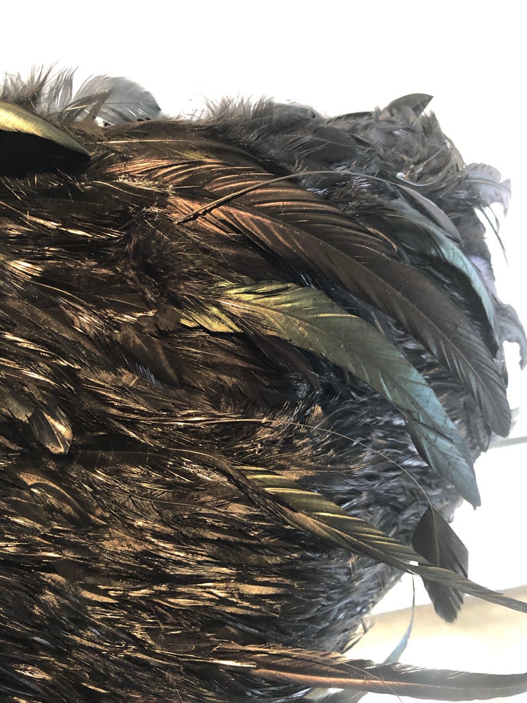 Custom Made Black Coque Feathered Lampshade For Sale at 1stDibs