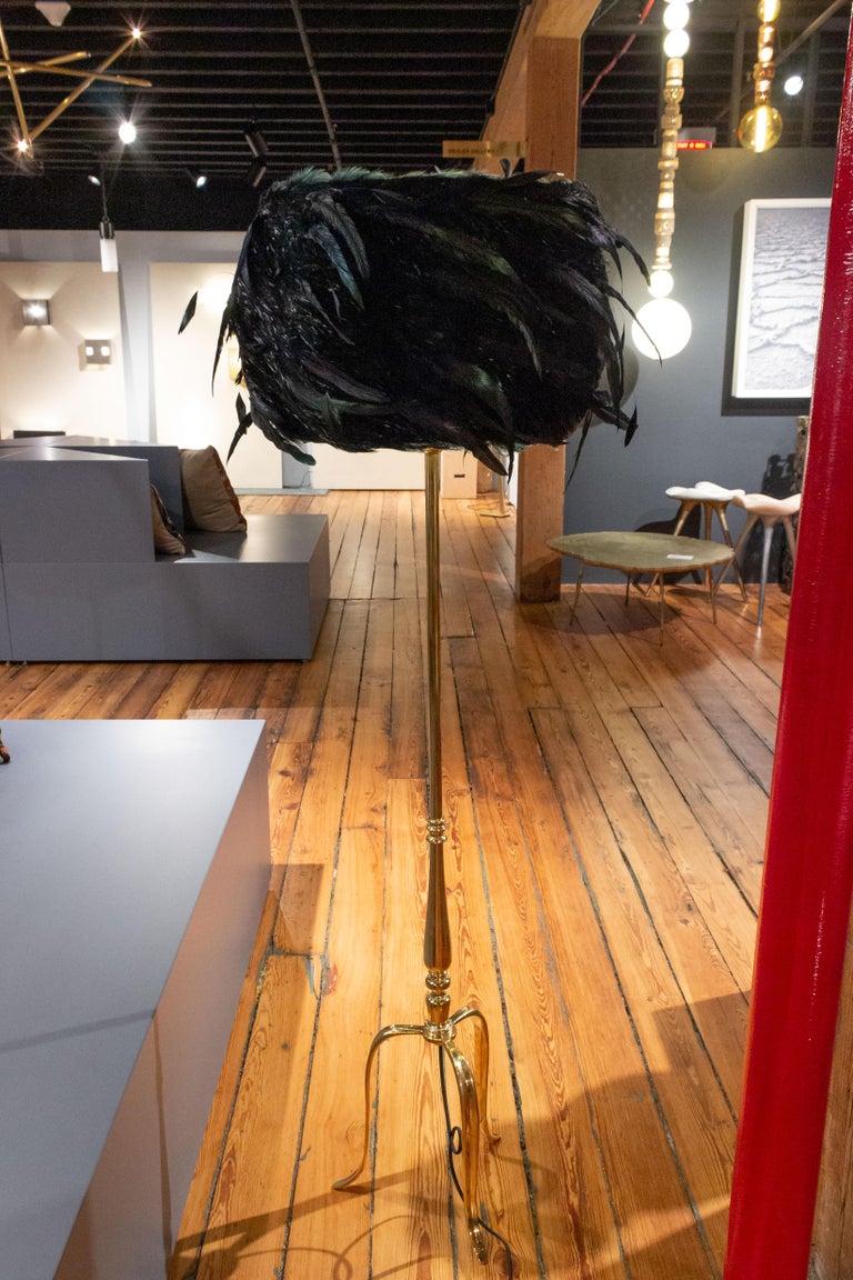 Custom Made Black Coque Feathered Lampshade For Sale at 1stDibs