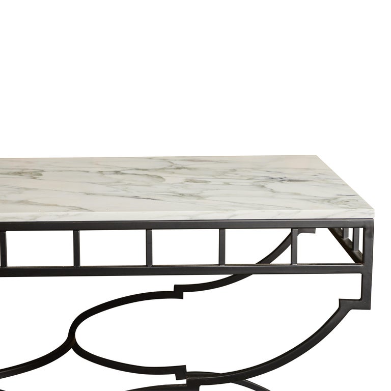 Custom Made Calacatta Verde Marble + Iron Console Table For Sale at 1stDibs