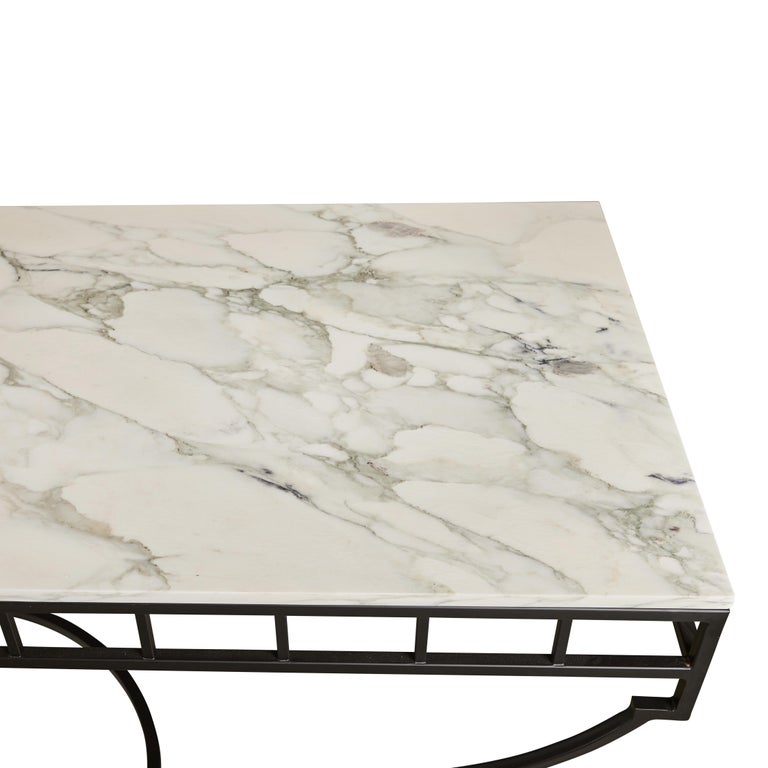 Custom Made Calacatta Verde Marble + Iron Console Table For Sale at 1stDibs