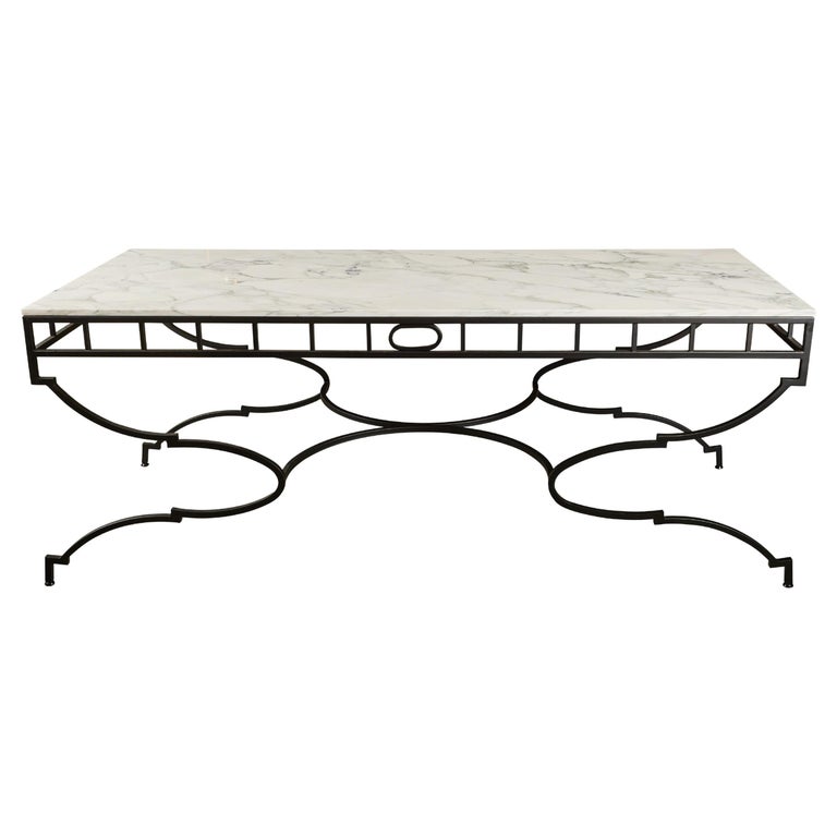 Custom Made Calacatta Verde Marble + Iron Console Table For Sale at 1stDibs
