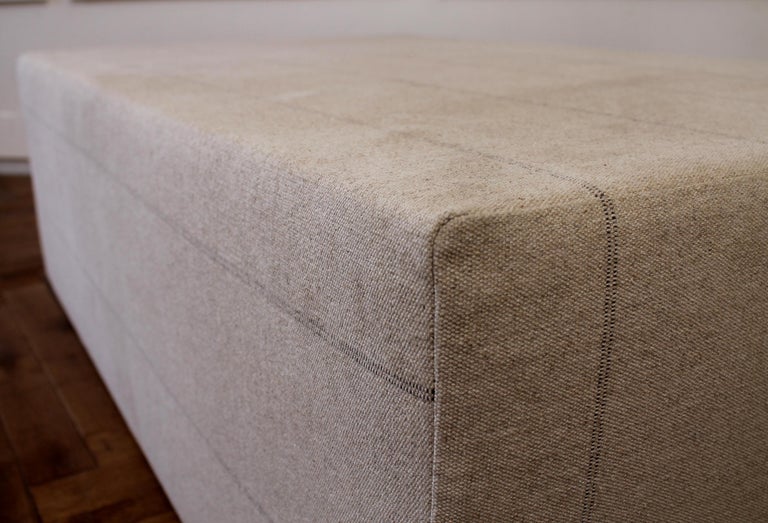 Custom Made Cube Ottoman with Natural Grainsack Style Upholstery at 1stDibs