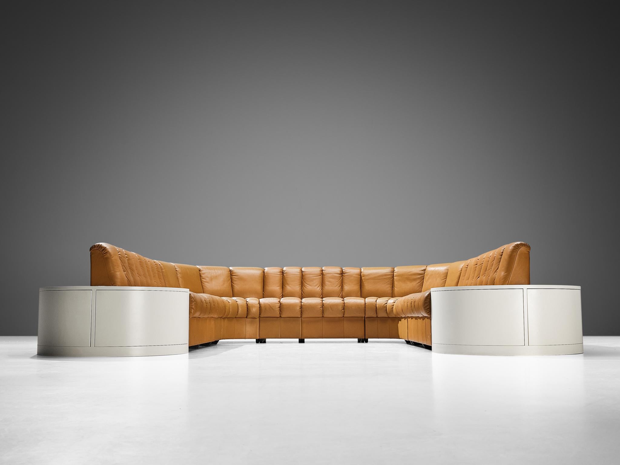 Custom-made De Sede Living Room Sofa Unit in Leather and Lacquered Wood ...