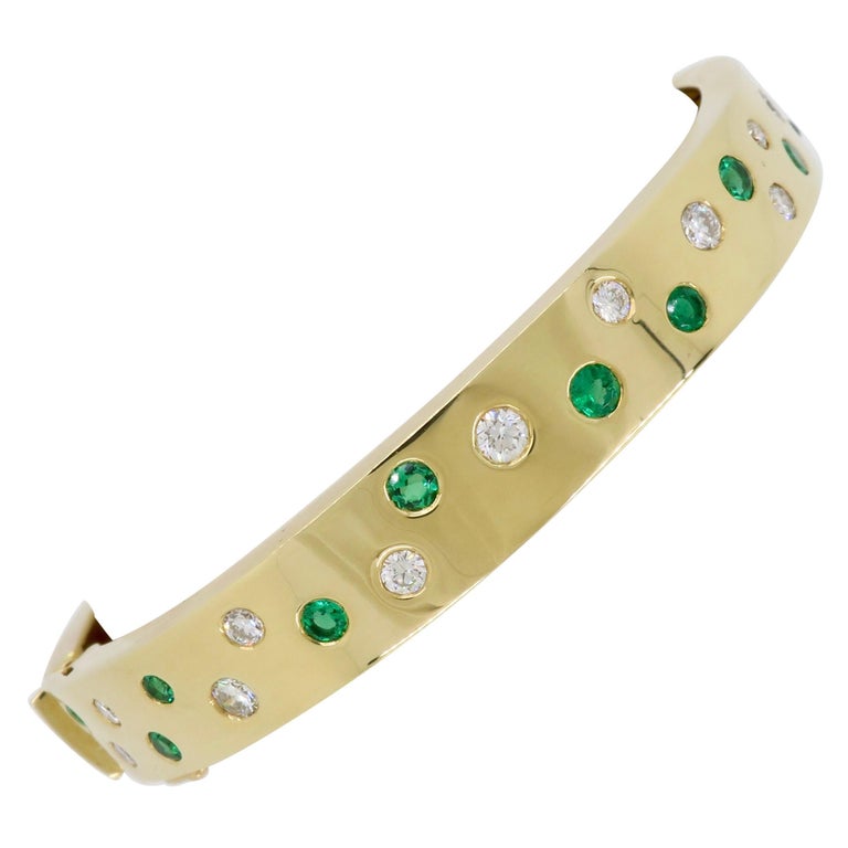 Custom Made Diamond and Emerald Bangle Bracelet at 1stDibs