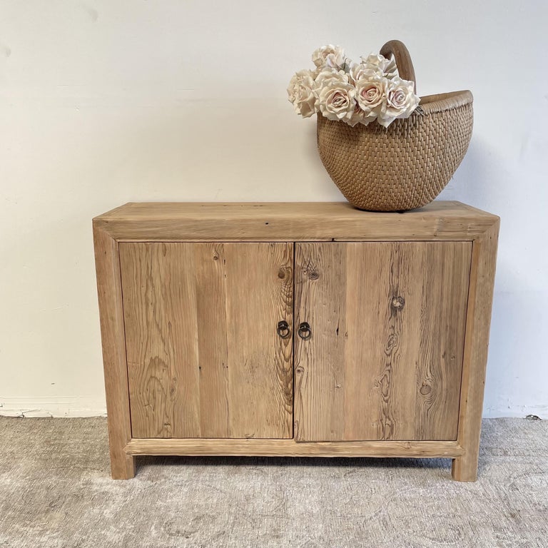 Custom Made Elm Wood 2 Door Cabinet Console For Sale at 1stDibs