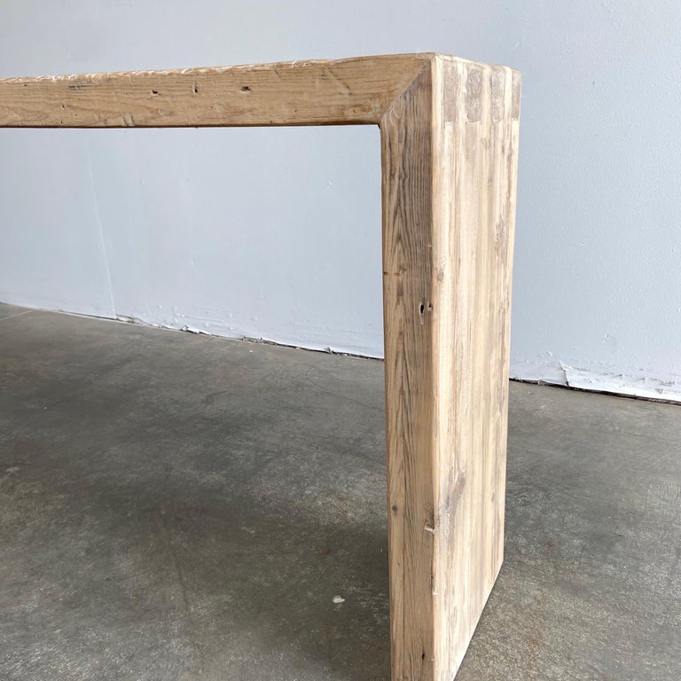 Custom Made Elm Wood Reclaimed Waterfall Style Console Table at 1stDibs