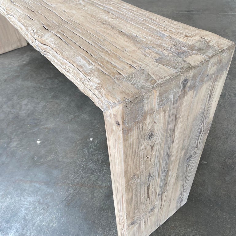 Custom Made Elm Wood Reclaimed Waterfall Style Console Table at 1stDibs