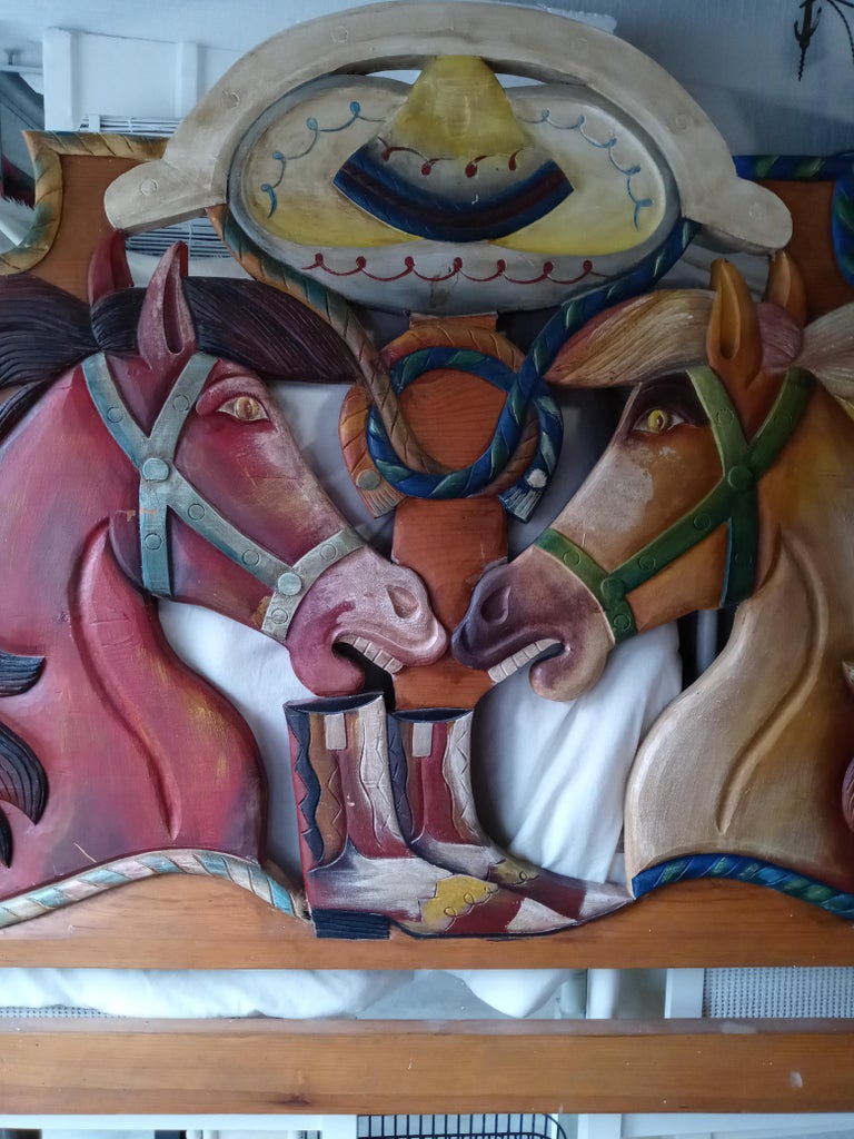 Custom Made Equestrian Double Horse Head Carved Wood King Size ...