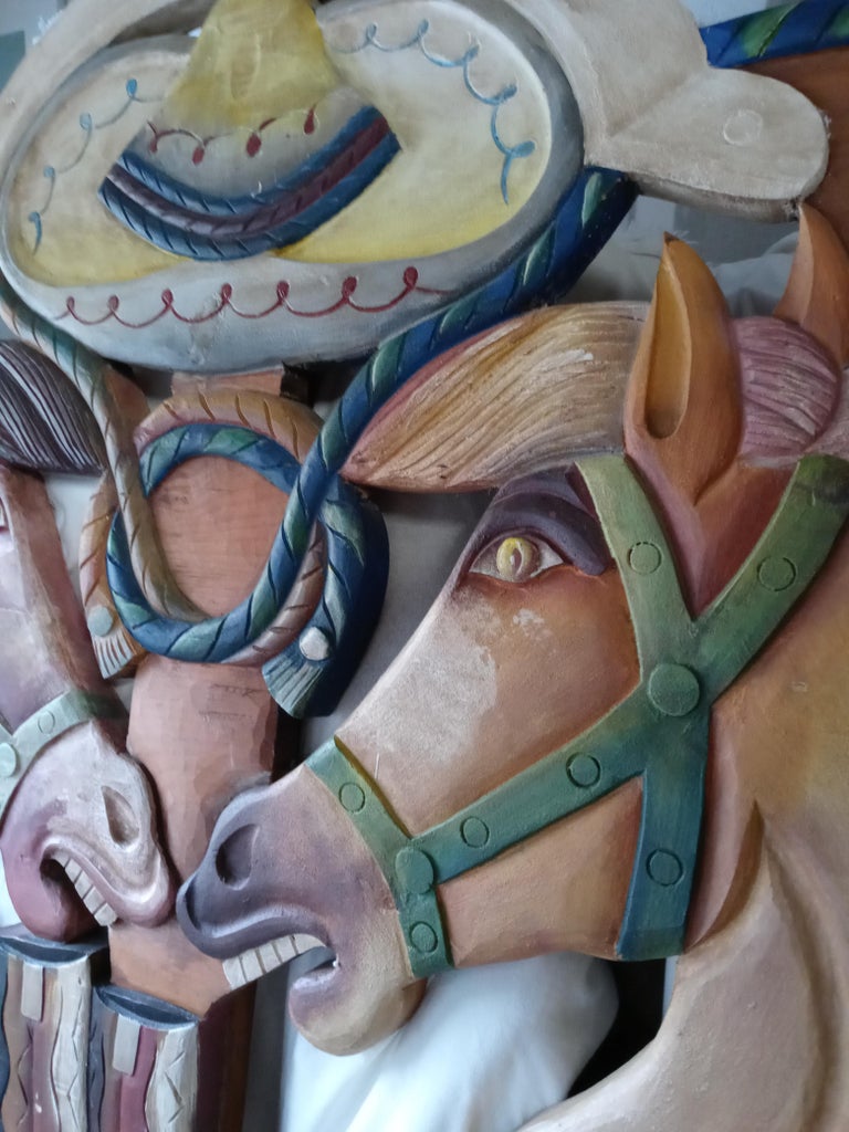Custom Made Equestrian Double Horse Head Carved Wood King Size ...