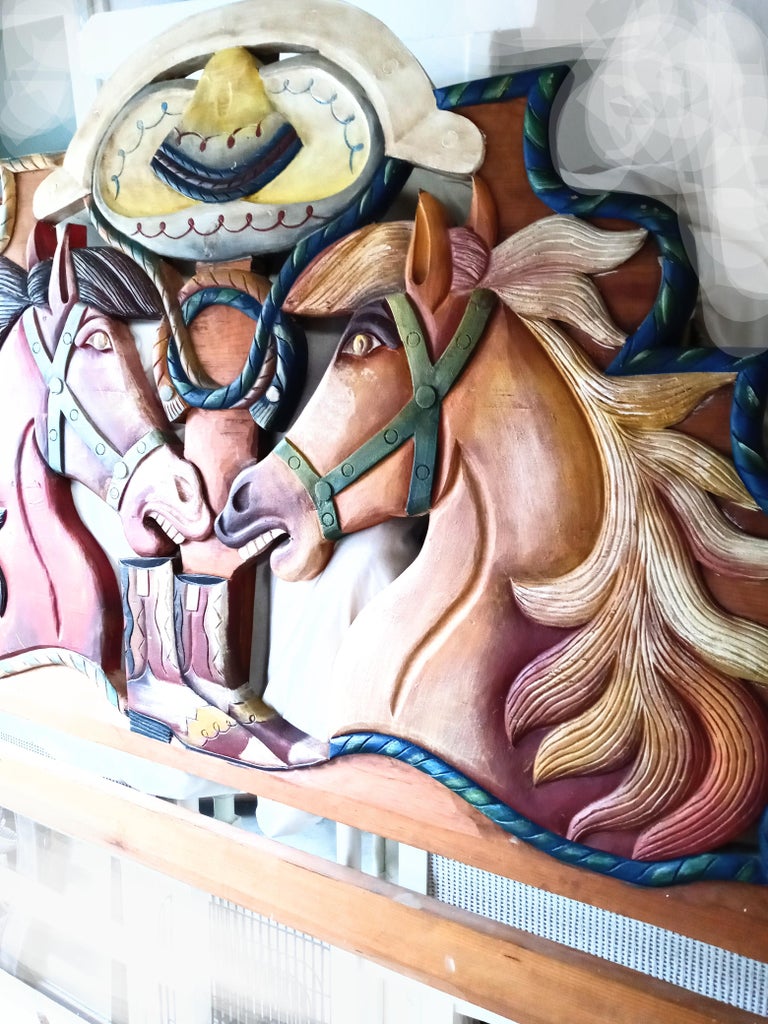 Custom Made Equestrian Double Horse Head Carved Wood King Size ...