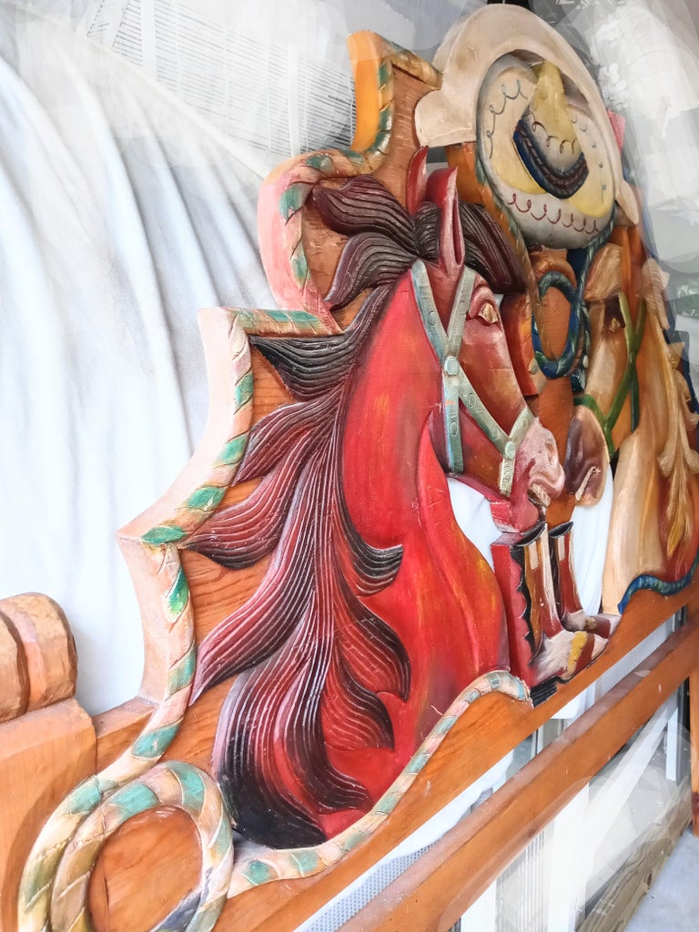 Custom Made Equestrian Double Horse Head Carved Wood King Size ...