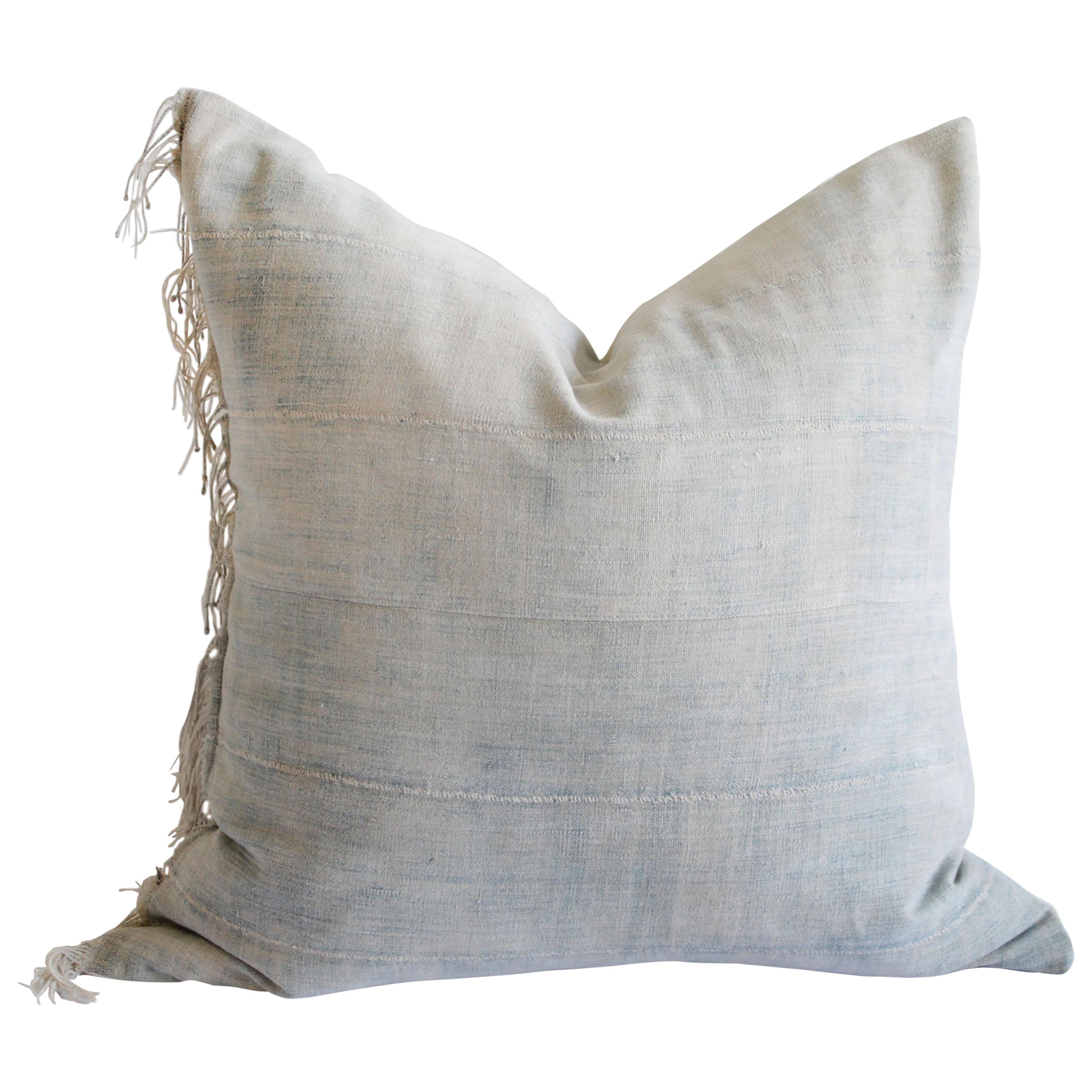 Custom Made Faded Indigo Tribal Lumbar Pillows with Original Fringe at ...