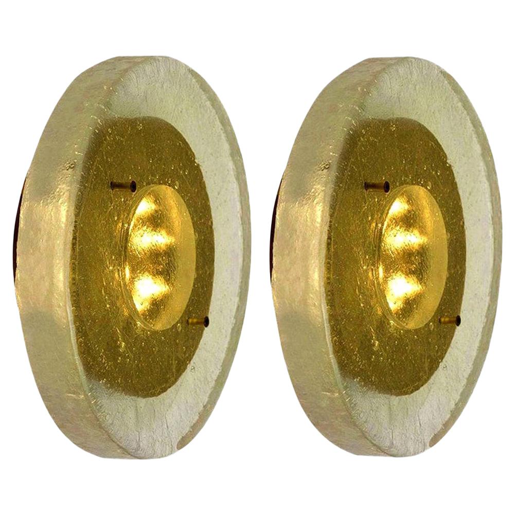 Custom Made Fused Bullseye Glass and Brass Wall Lights or Flush Mounts ...