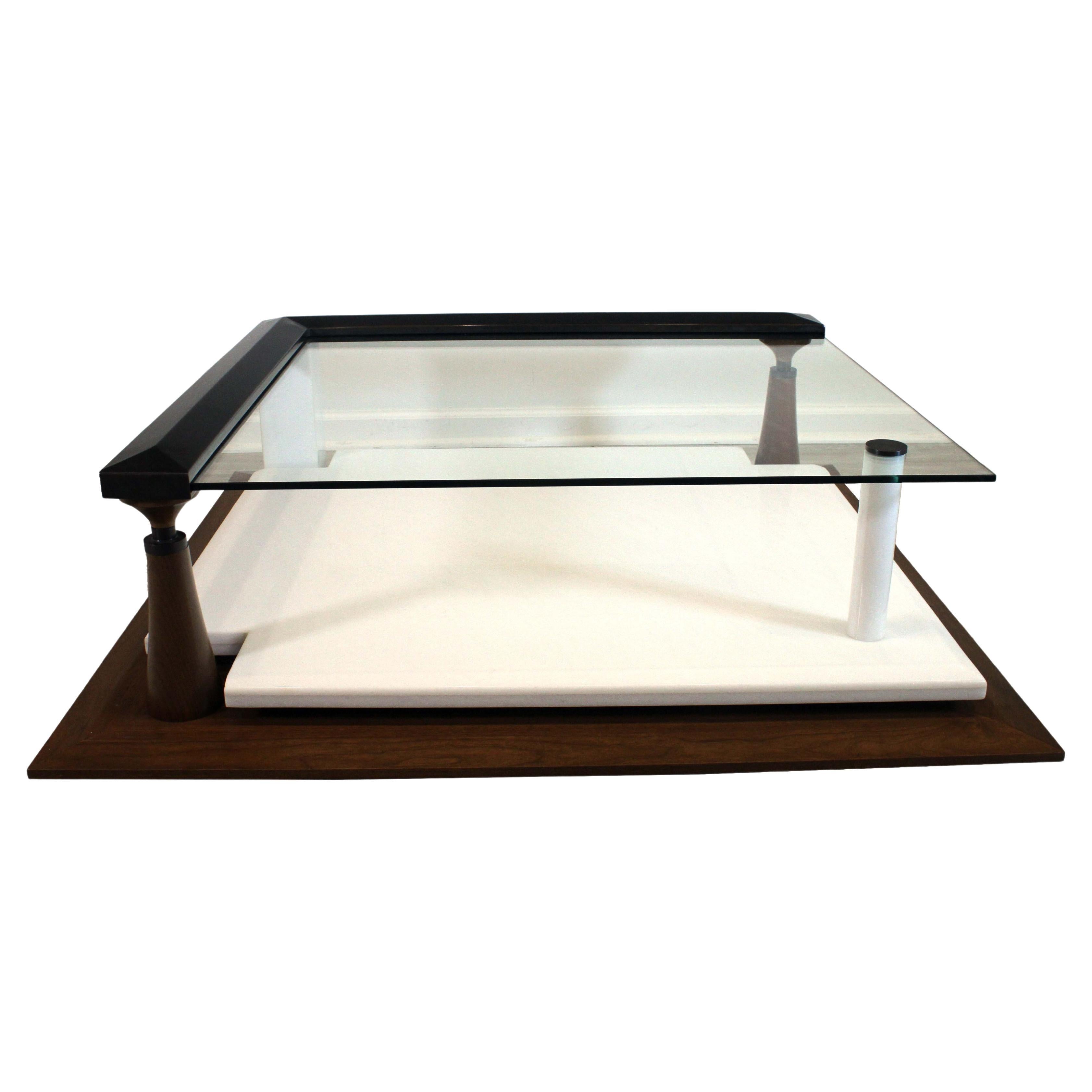 Custom Made Glass, Mahogany, and Marble Side End Table by David ...