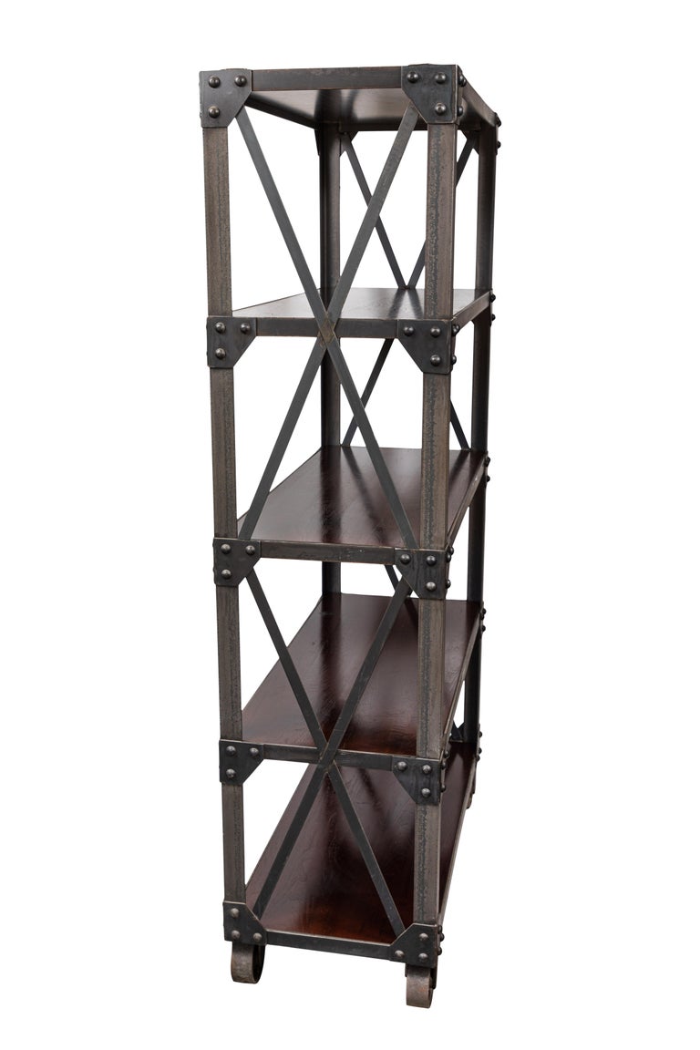 Custom Made Industrial Iron and Walnut Shelving Unit at 1stDibs