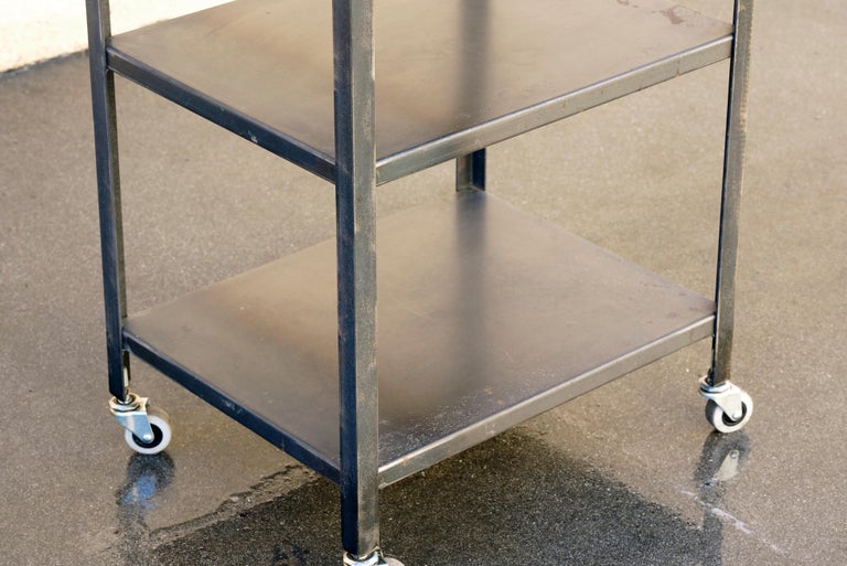 Custom Made Industrial Steel Rolling Cart with Patina For Sale at 1stDibs